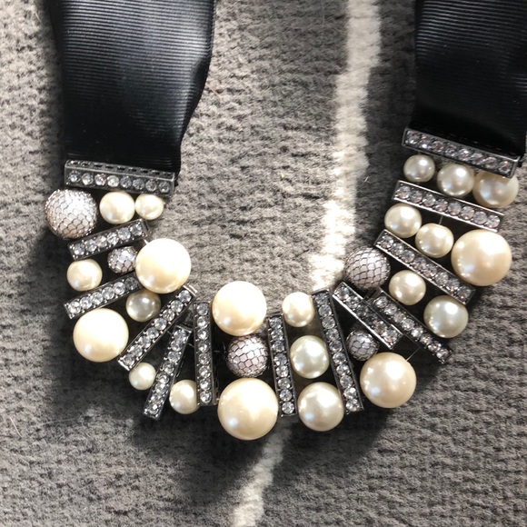Jewelry | Ribbon Necklace With Pearls And Rhinestones | Poshmark